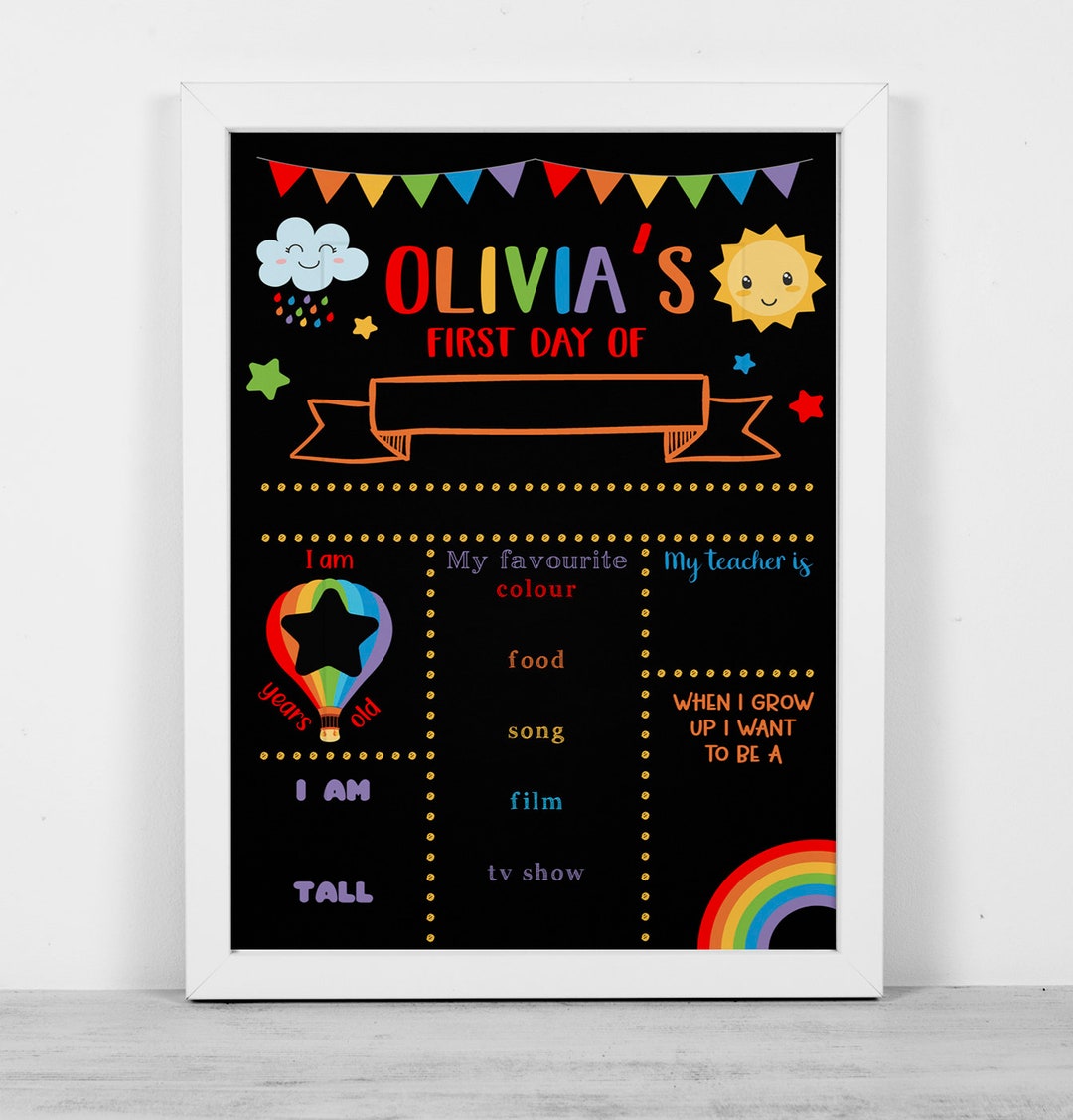 A4/A3 Personalised Framed Blackboard Print Wipe Clean Reusable First ...