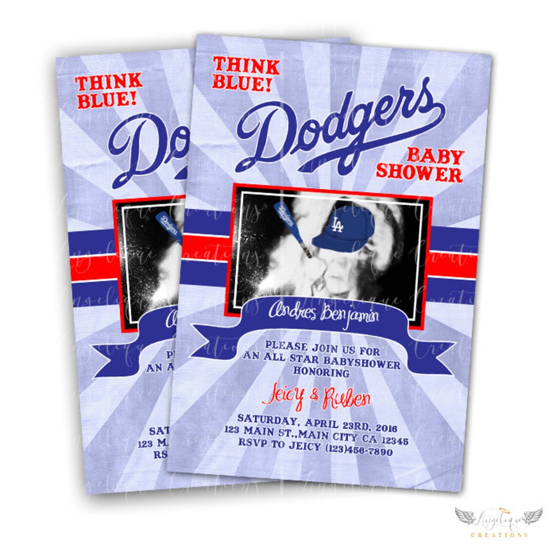 Dodgers Baby shower Invitations & Blank Digital Thank You Card | Etsy