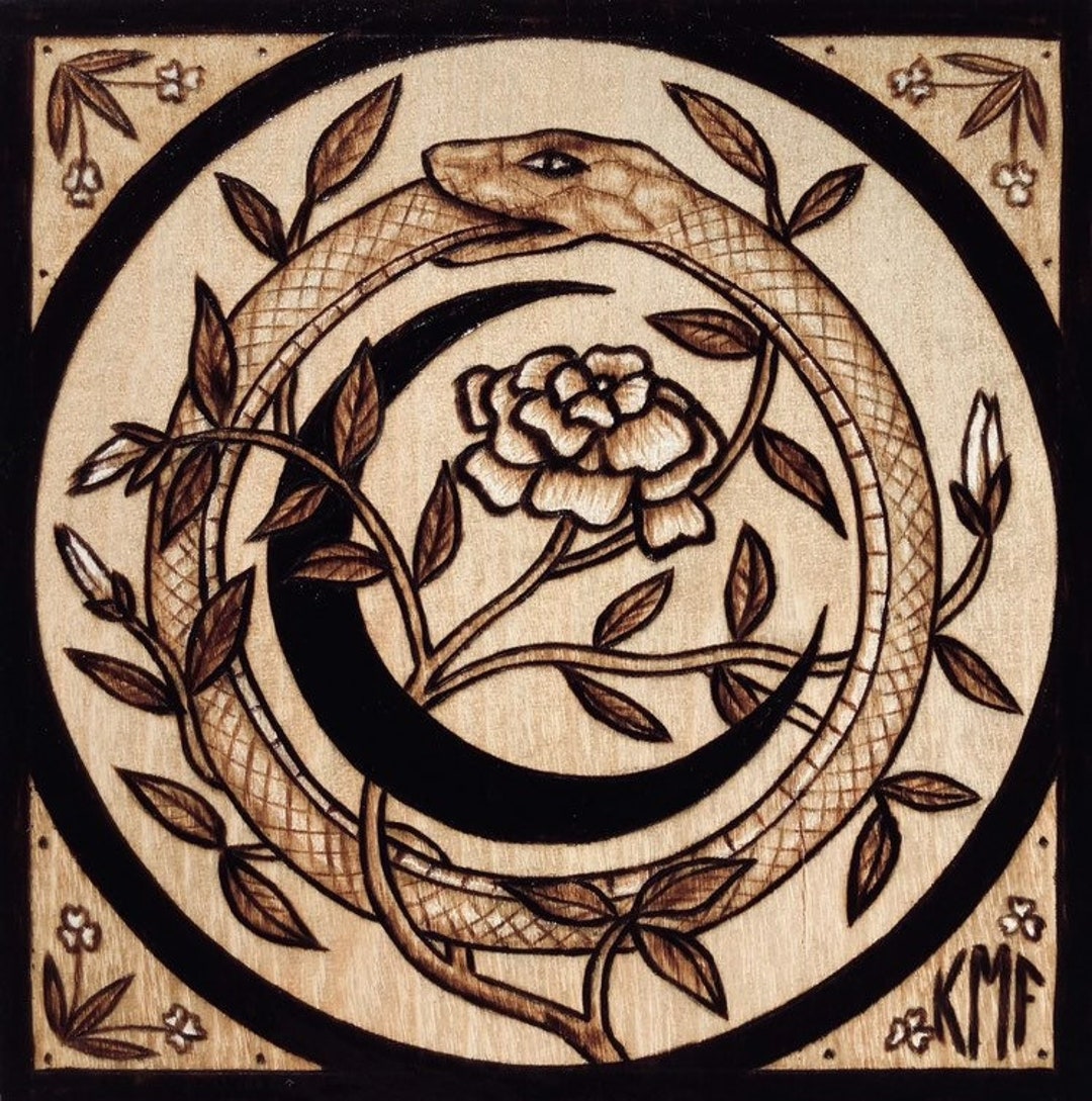 Ouroboros Design Art Prints Floral Snake Art Nouveau Witchy Wall Art ...