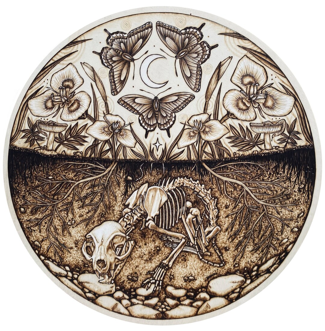 Art Print Floral Butterfly Design Cat Skeleton Pyrography Art Prints ...