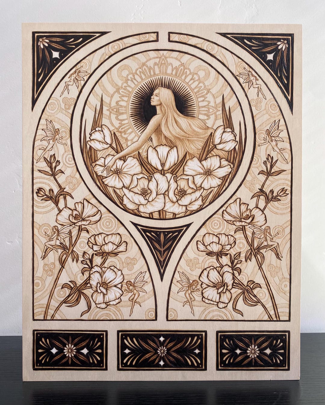 Wood Burned Pyrography Art Swan Design Wall Hanging Decor Gothic Fine ...