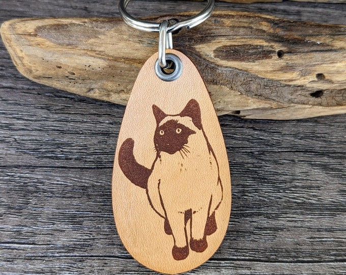Sleepy Tabby Cat Cat Genuine Leather Keychain - Etsy