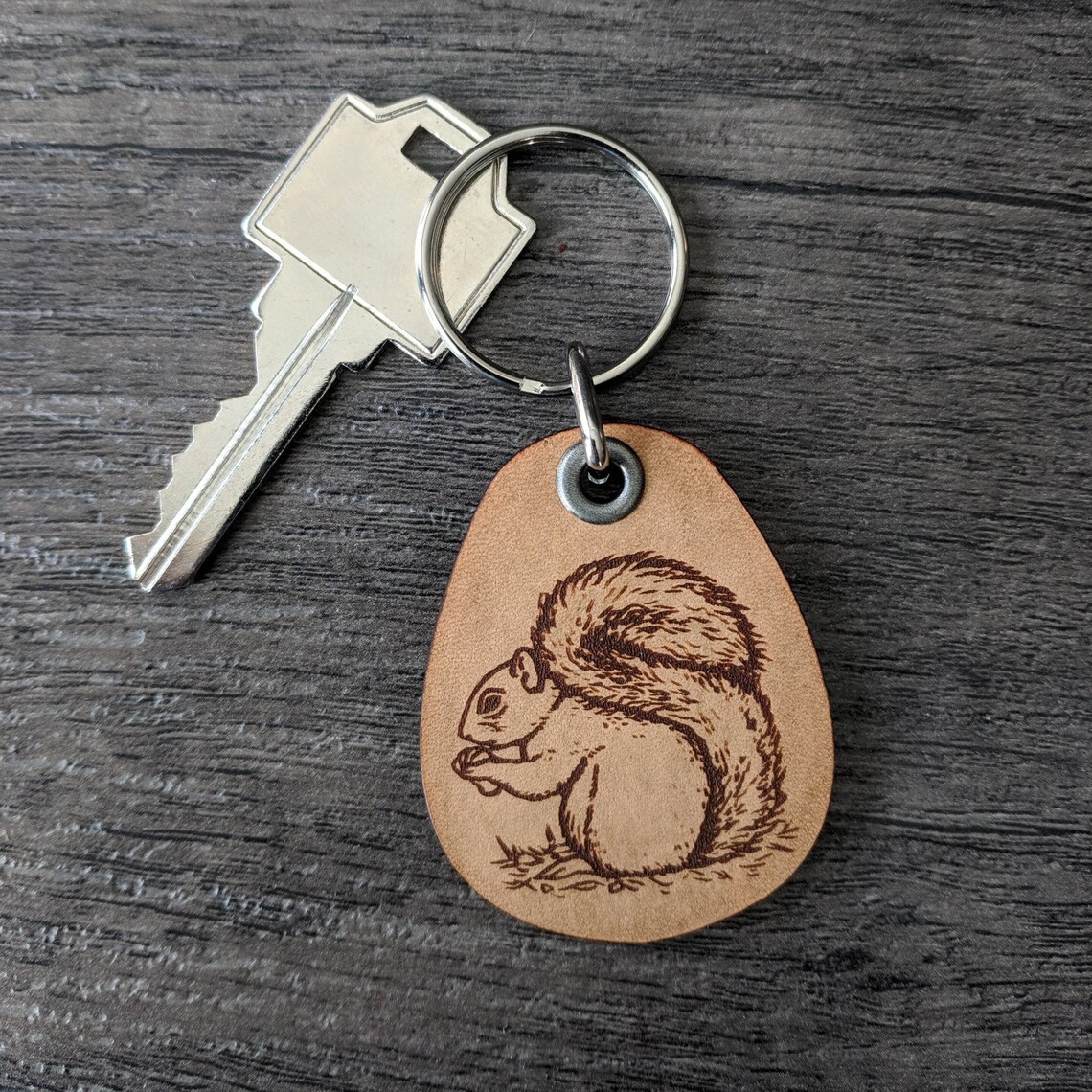 Squirrel Genuine Leather Keychain | Etsy