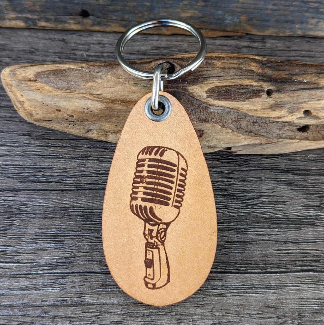 Microphone Genuine Leather Keychain Gift for Singer Vocalist Key Holder ...