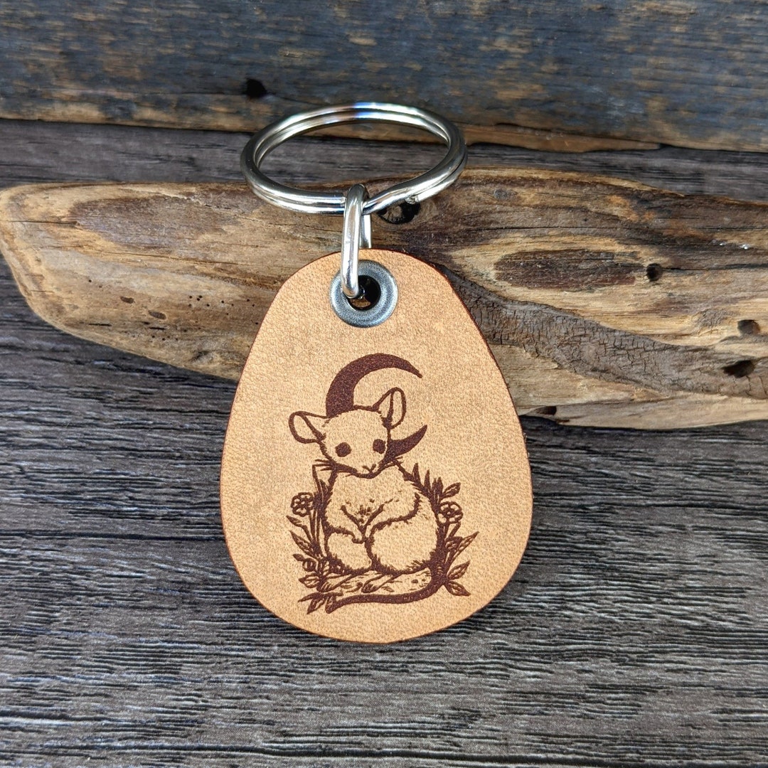 Cute Mouse Genuine Leather Keychain Mouse and the Moon Key Ring - Etsy