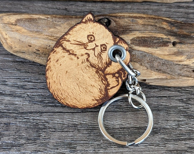 Sleepy Tabby Cat Cat Genuine Leather Keychain - Etsy