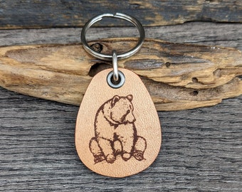 Happy Panda Bear Genuine Leather Keychain - Etsy