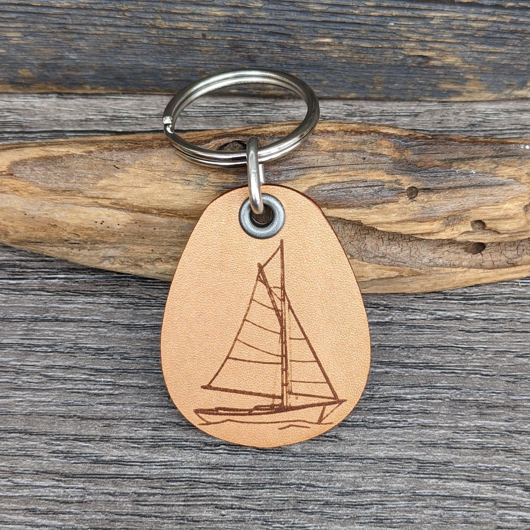 Sail Boat Genuine Leather Keychain Key Holder Gift for Sailor Can Be ...