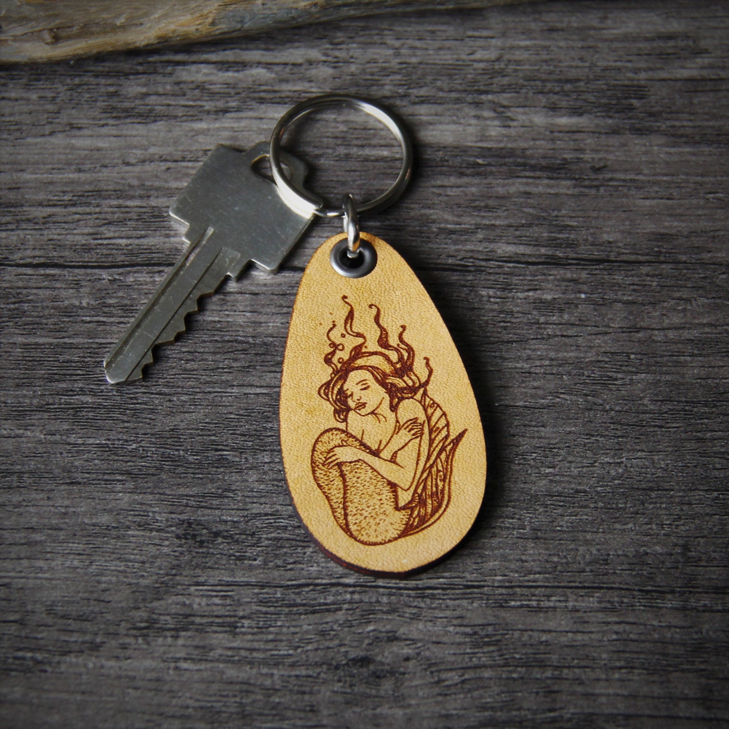 Sleeping Mermaid in the Ocean Genuine Leather Keychain | Etsy