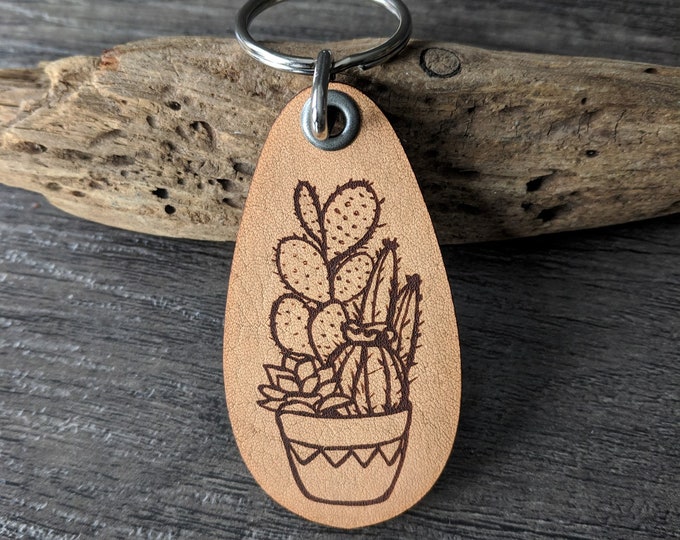 Cactus Leather Keychain - Etsy