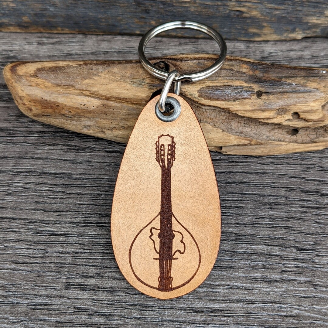 Mandolin Genuine Leather Keychain - Etsy UK