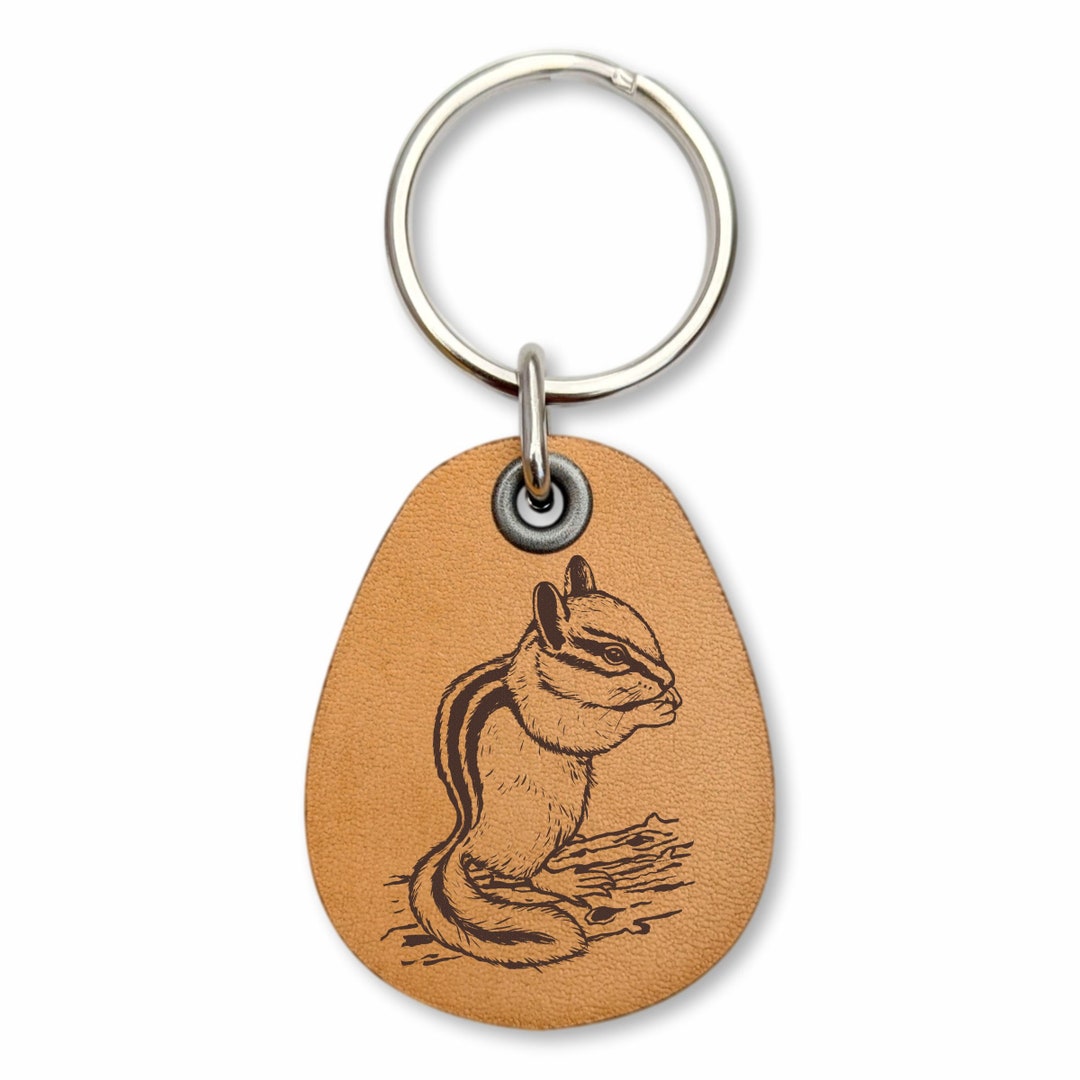 Cute Chipmunk Genuine Leather Keychain Gift for Chipmunk Lover Key ...