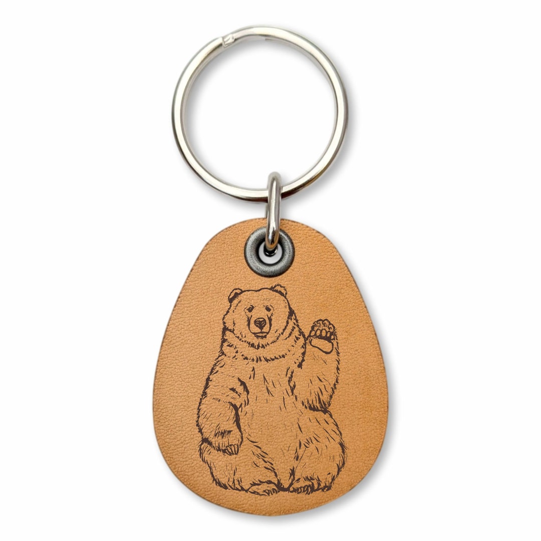 Waving Bear - Happy Bear - Genuine Leather Keychain Bear Themed Gift ...