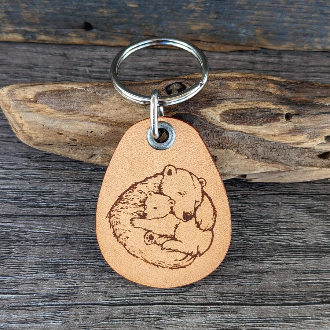 Polar Bear Mom and Baby Genuine Leather Keychain Cute Bear Key Holder ...