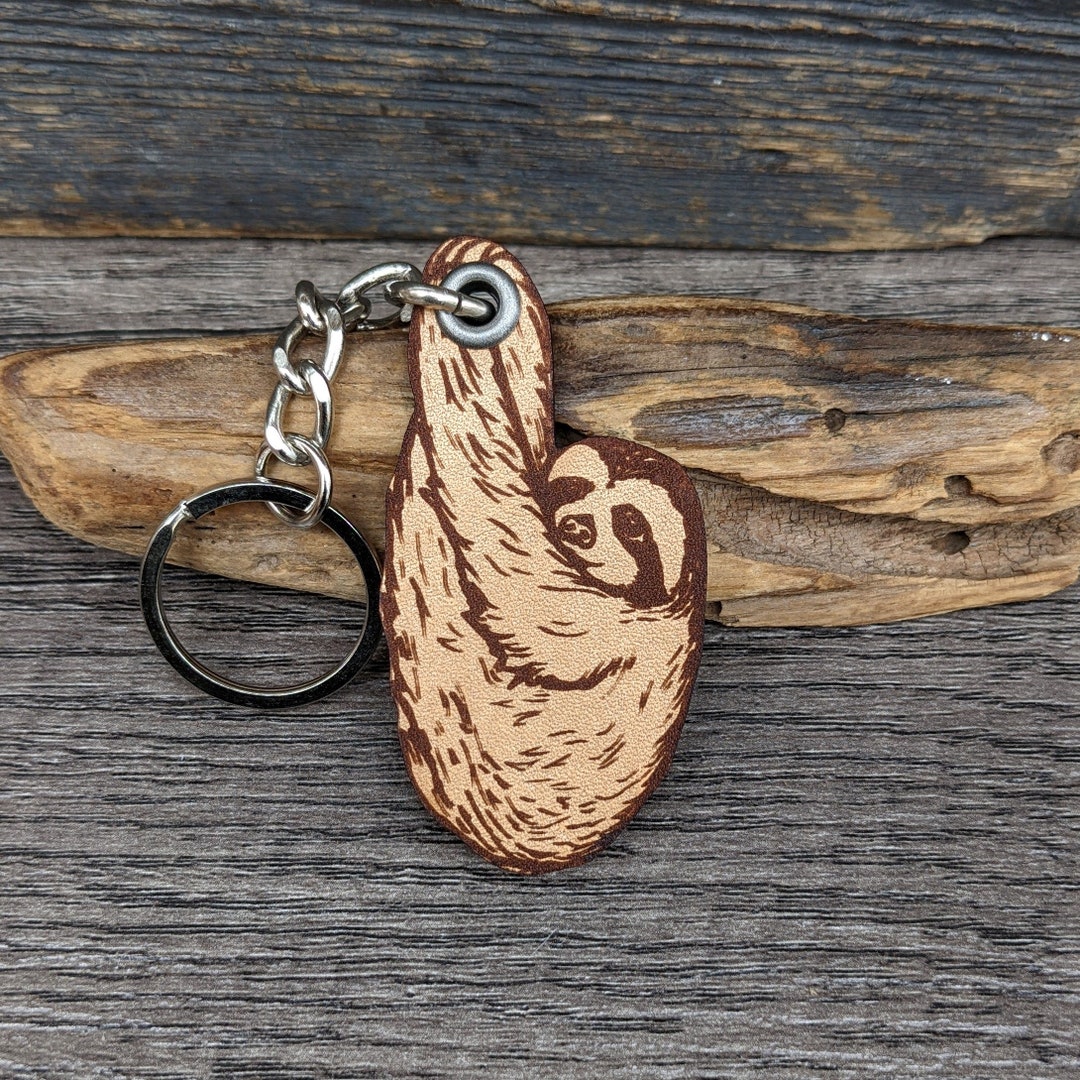 Super Cute Sloth Genuine Leather Keychain Durable and - Etsy