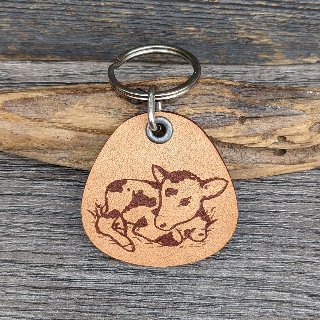 Calf Genuine Leather Keychain Heifer Cow Farm Themed Gift - Etsy