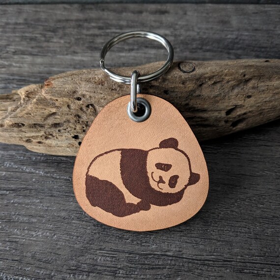Happy Panda Bear Genuine Leather Keychain | Etsy
