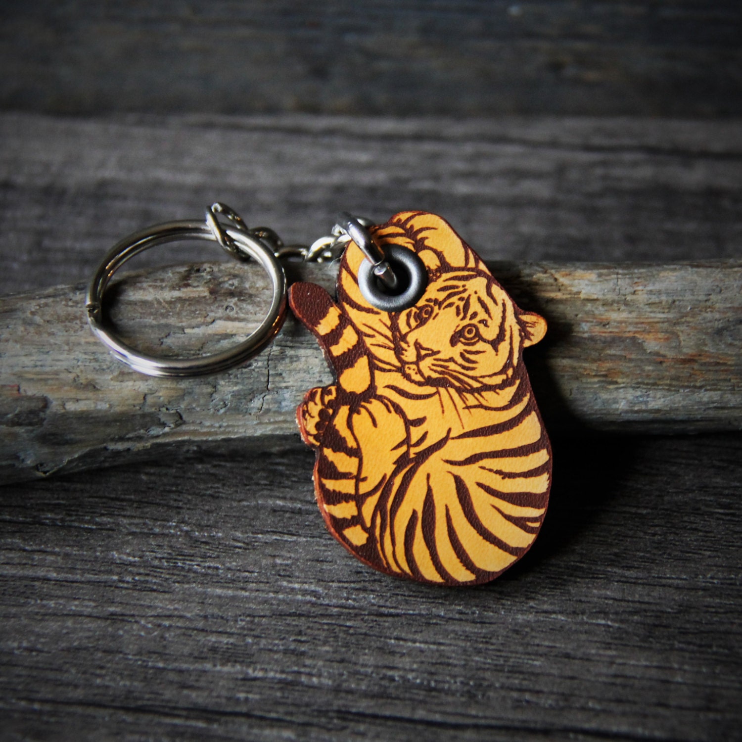 Baby Tiger Genuine Leather Keychain - Etsy Ireland