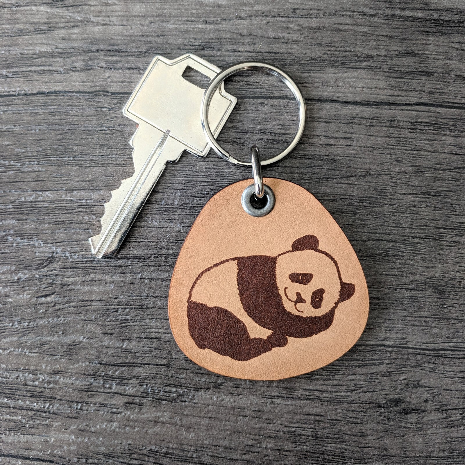 Happy Panda Bear Genuine Leather Keychain | Etsy