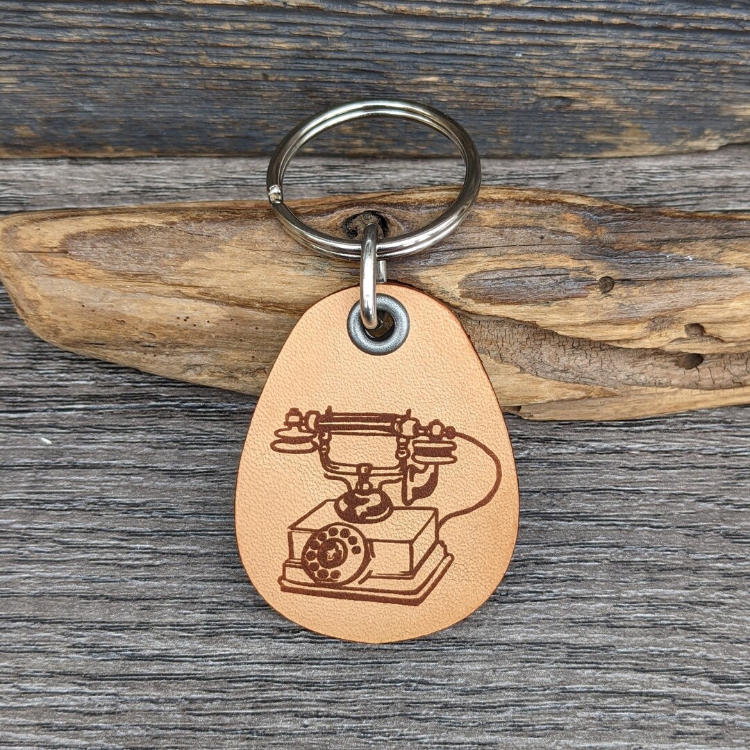 Vintage Telephone Genuine Leather Keychain Key Holder Gift for Men ...