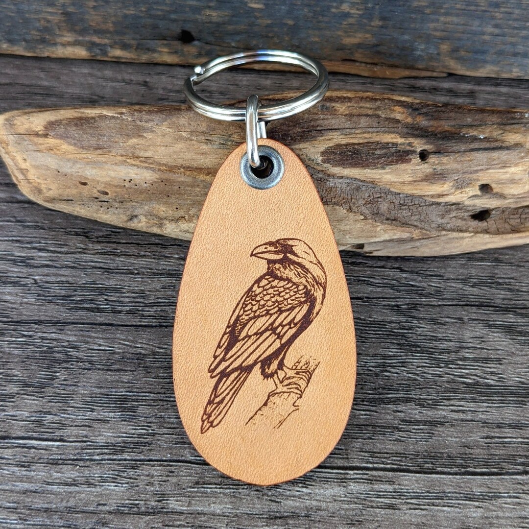 Crow Genuine Leather Keychain Cute Crow Key Holder Gift for Bird Lover ...