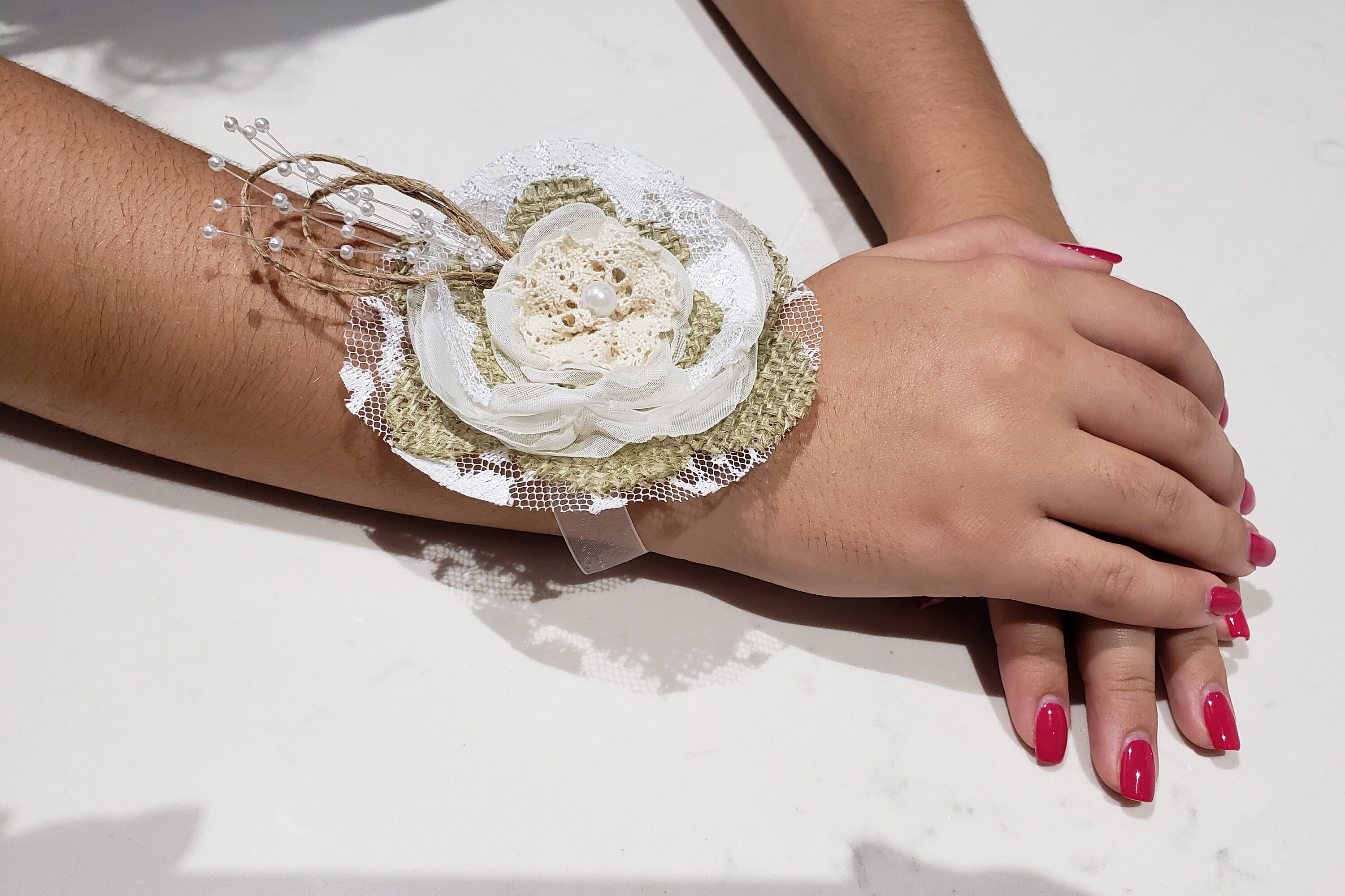 Rustic Wrist Corsage and Boutonniere Made of Burlap and Pearl-wedding ...