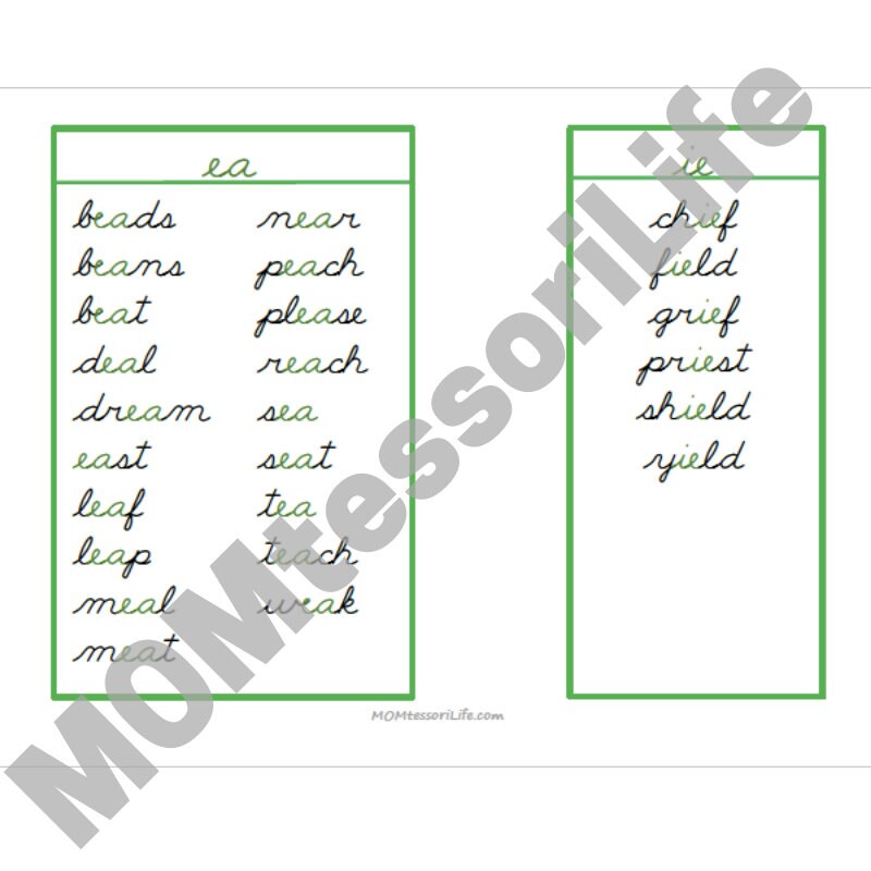 Printable Montessori Green Series Photo and Word Cards Word Lists in ...