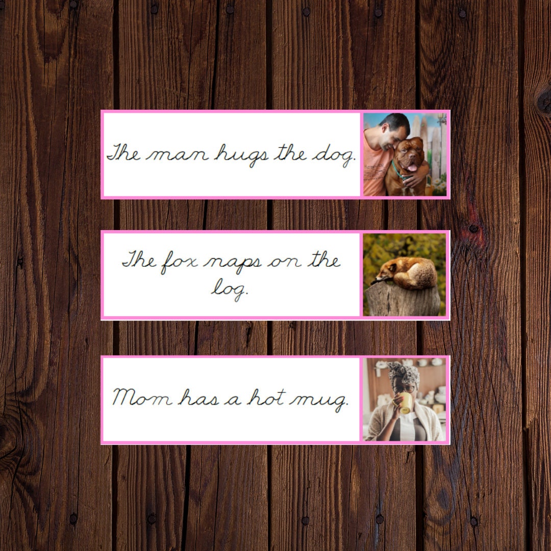 Printable Montessori Pink Series Sentence Strips in Cursive - Etsy