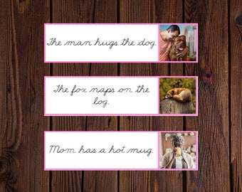 Printable Montessori Pink Series Sentence Strips in Cursive - Etsy