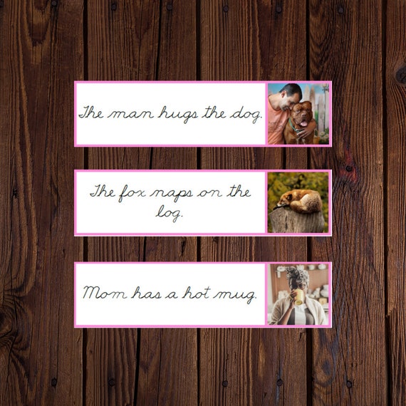 Printable Montessori Pink Series Sentence Strips in Cursive | Etsy