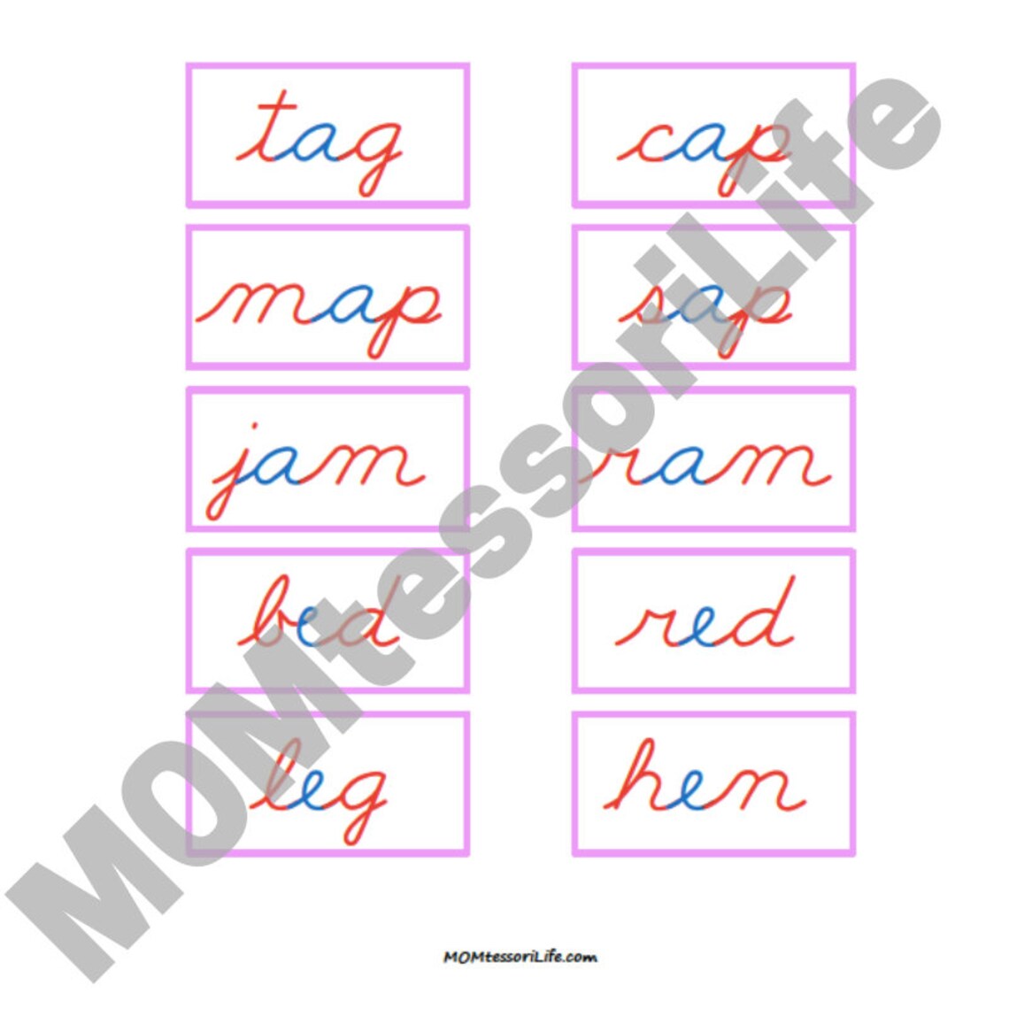 Printable Montessori Pink Series Photos and Words Cards in Print AND ...