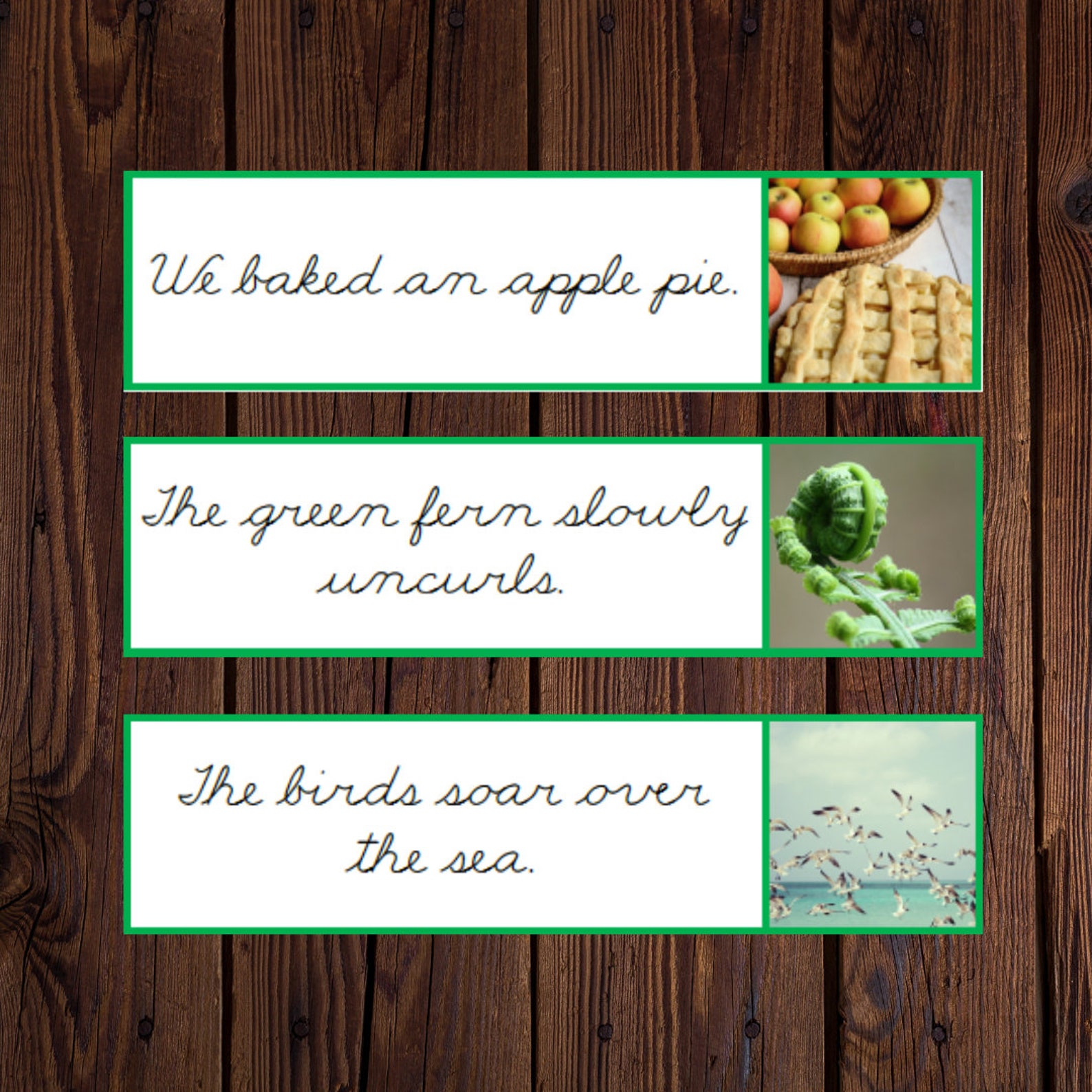 Printable Montessori Green Series Sentence Strips in Cursive - Etsy