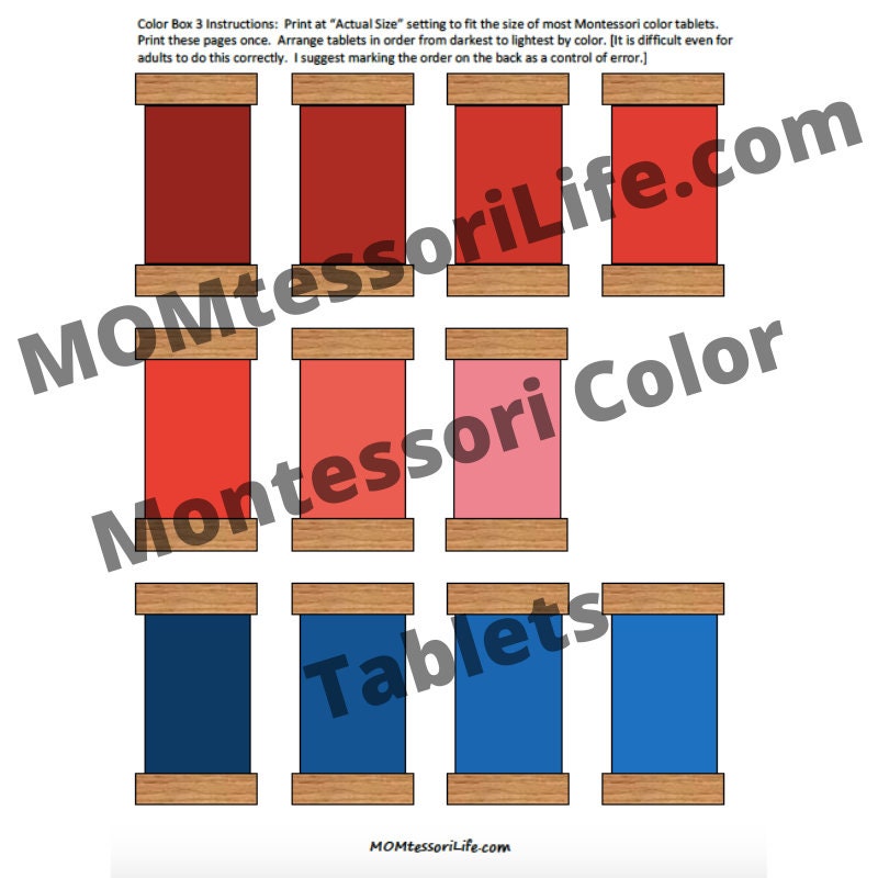 Printable Montessori Color Tablets - Color Box 1, 2, and 3 - Etsy