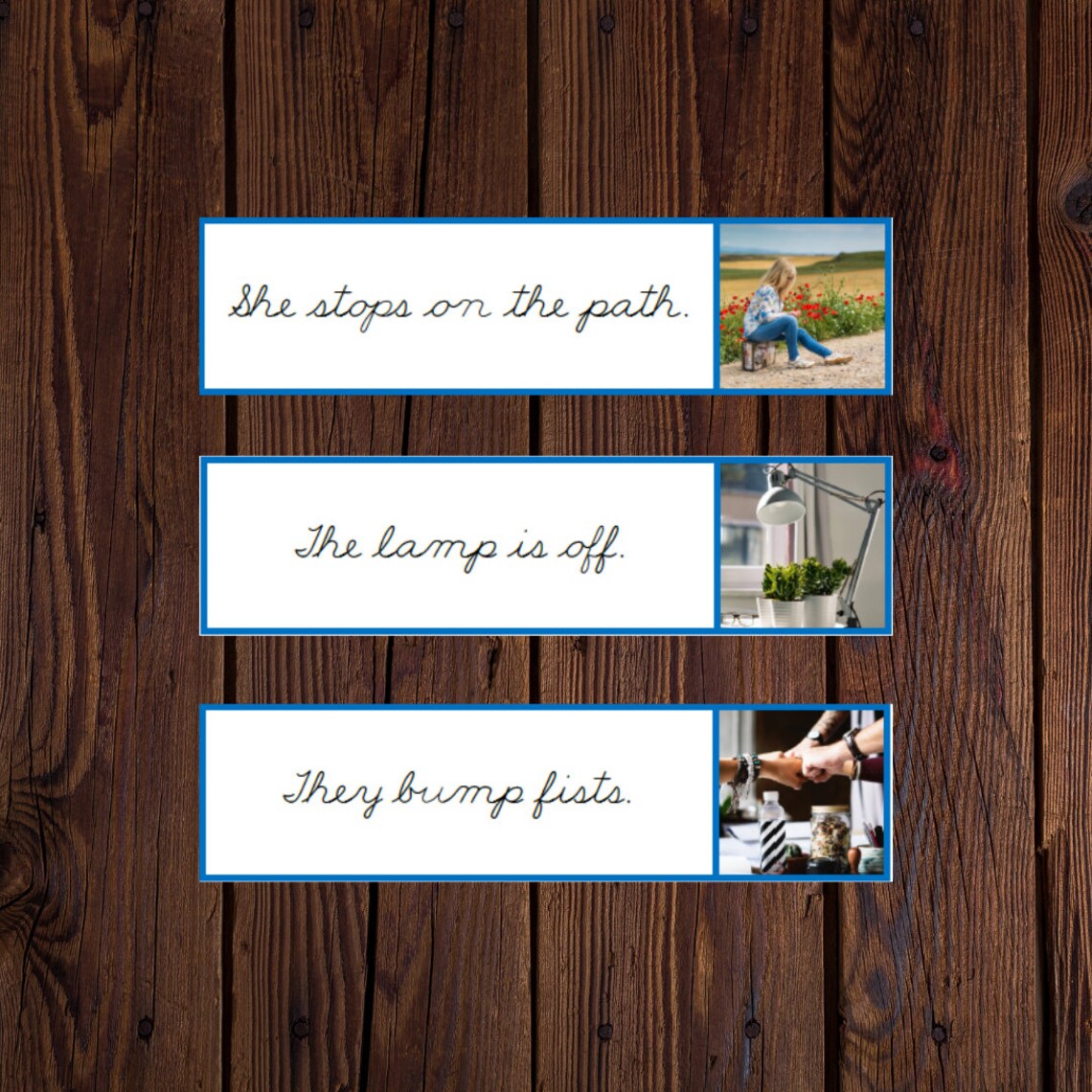 Printable Montessori Blue Series Sentence Strips in Cursive - Etsy