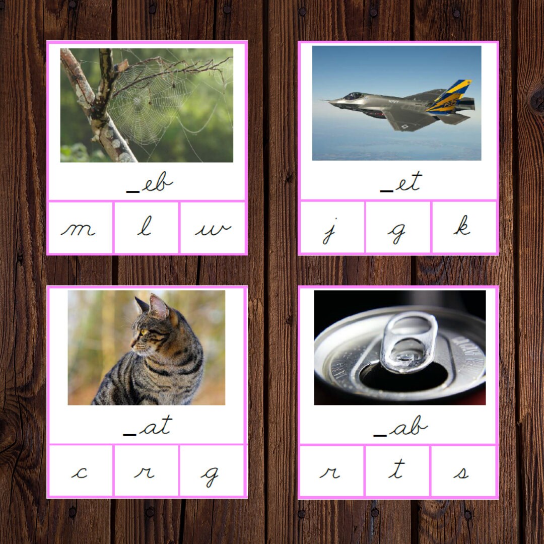 Printable Montessori Pink Series Missing Sound Clip Cards in Cursive - Etsy