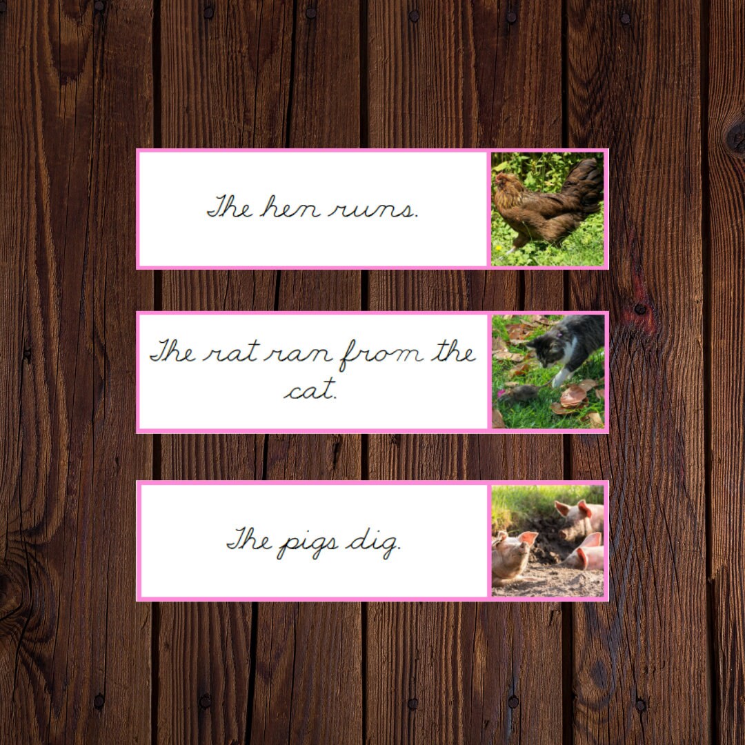 Printable Montessori Pink Series Sentence Strips in Cursive - Etsy