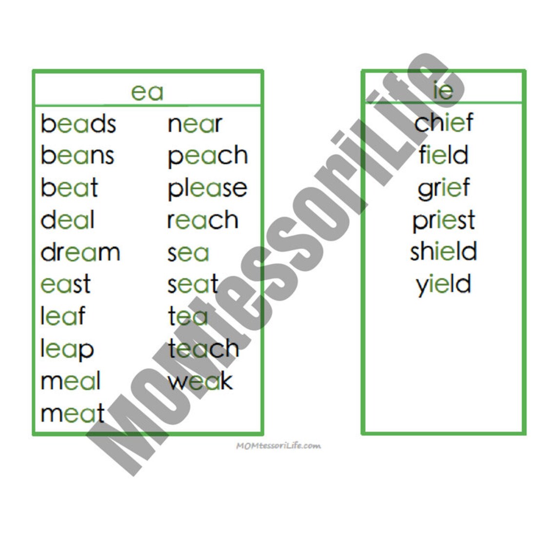 Printable Montessori Green Series Photo and Word Cards Word Lists in ...
