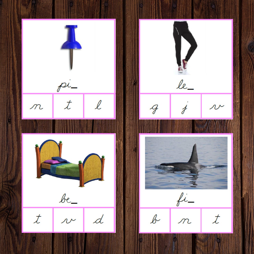 Printable Montessori Pink Series Missing Sound Clip Cards in Cursive - Etsy