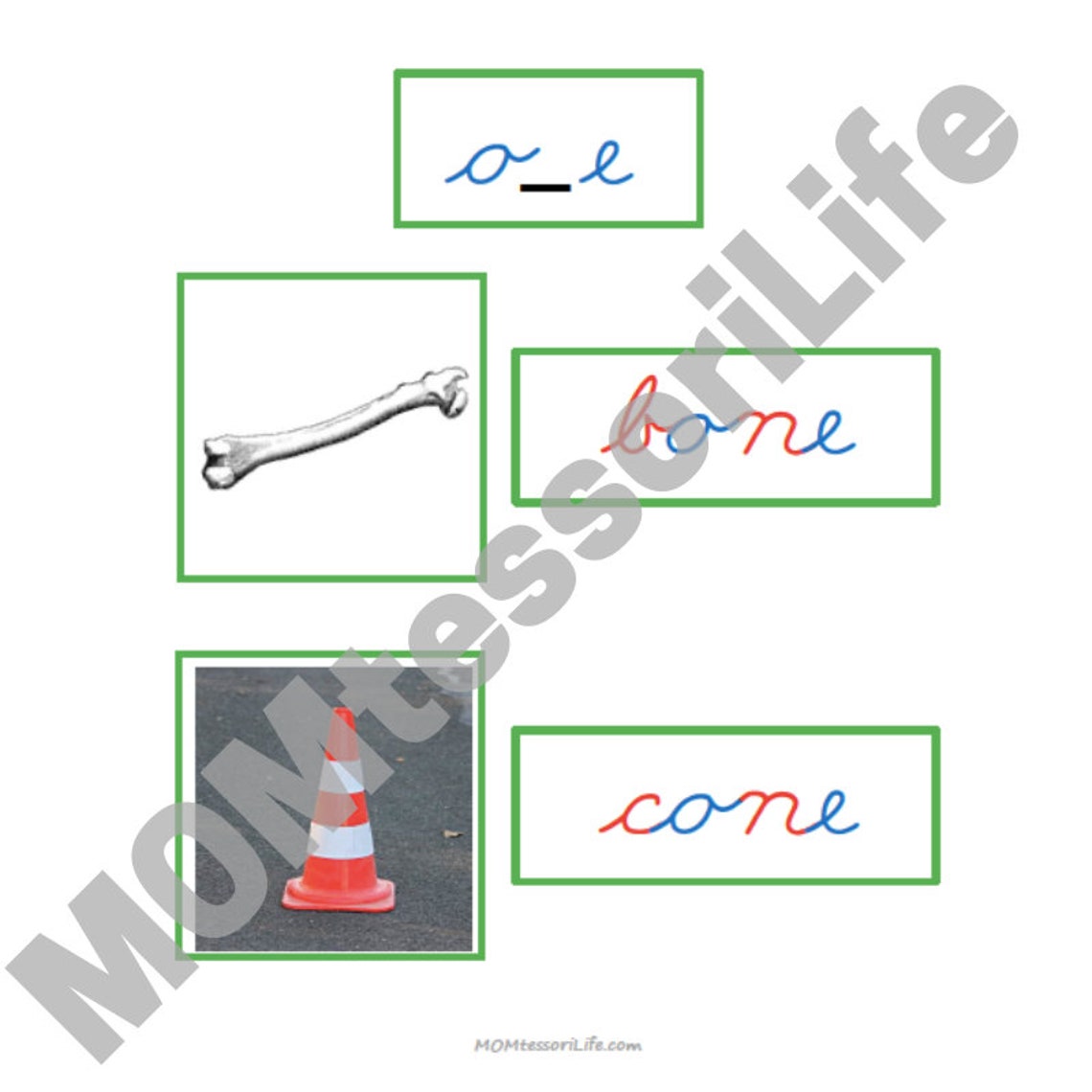 Printable Montessori Green Series Photo and Word Cards Word Lists in ...