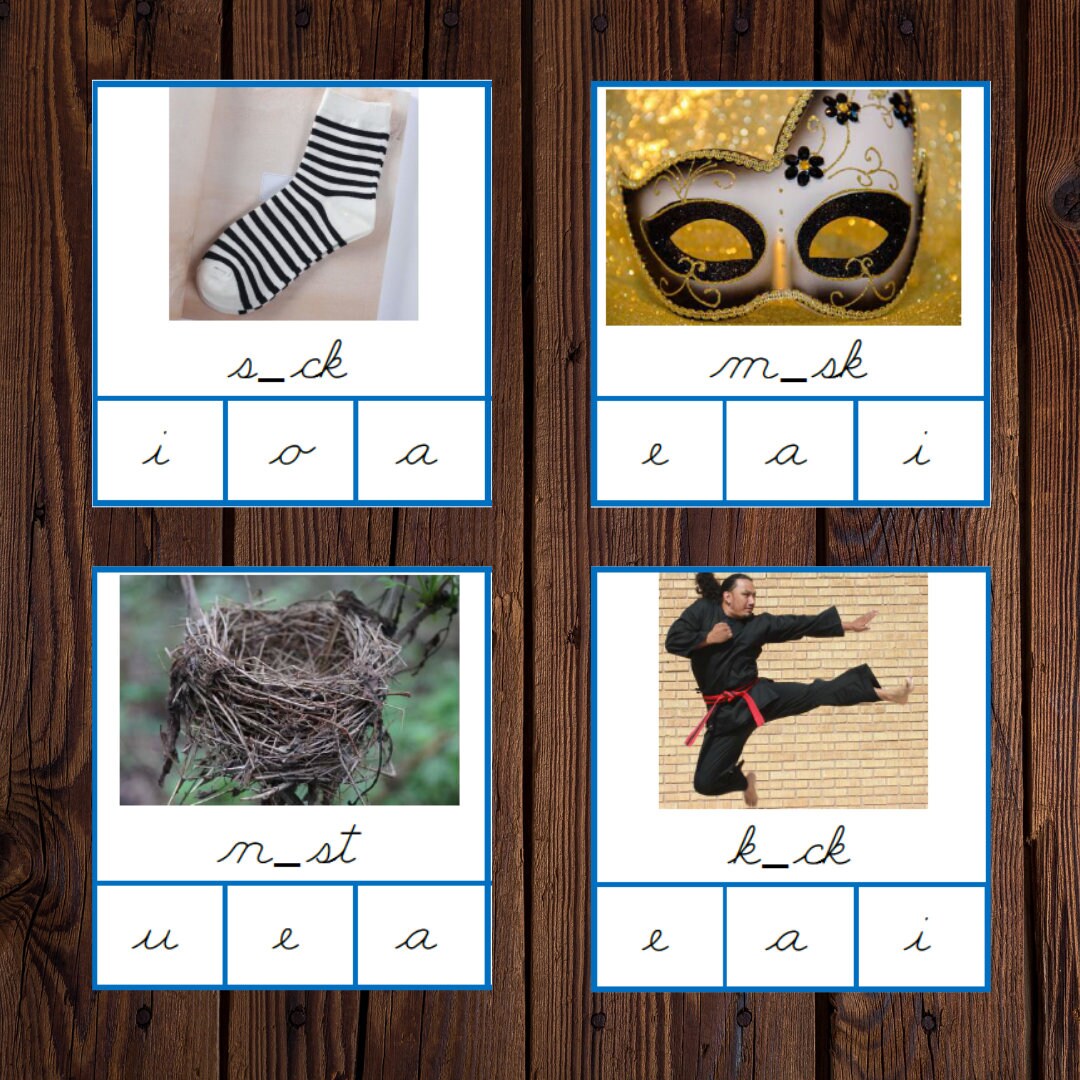 Printable Montessori Blue Series Missing Sound Clip Cards in Cursive - Etsy