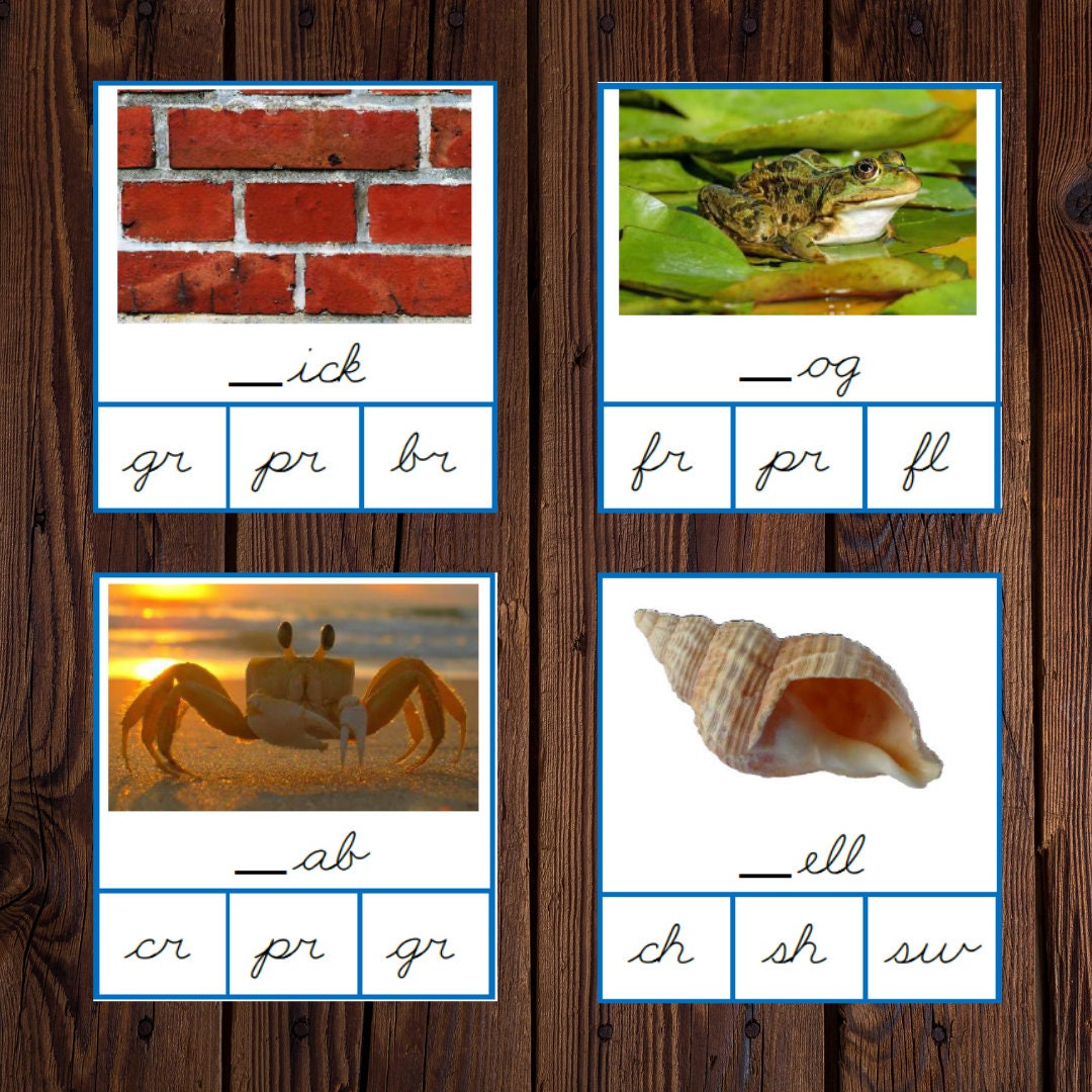Printable Montessori Blue Series Missing Sound Clip Cards in Cursive - Etsy