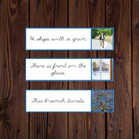 Printable Montessori Blue Series Sentence Strips in Cursive | Etsy