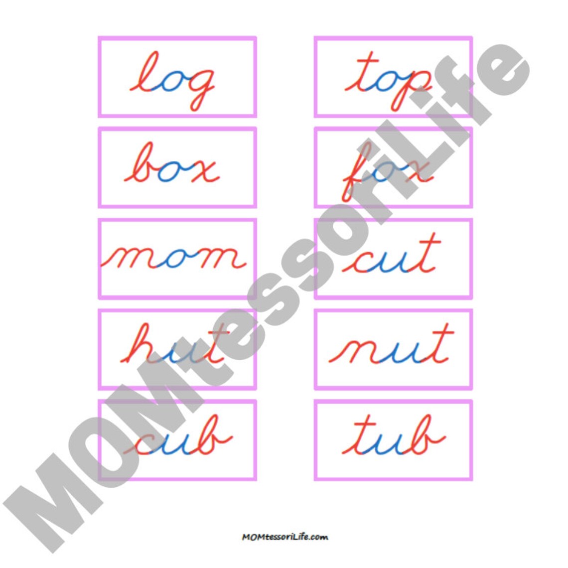 Printable Montessori Pink Series Photos and Words Cards in Print AND ...