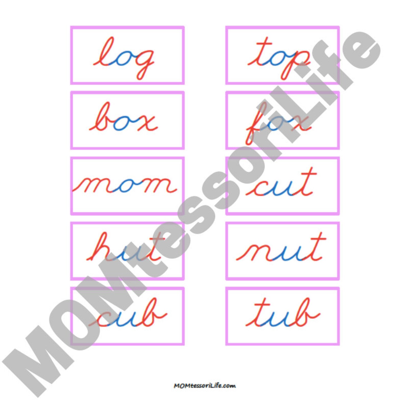 Printable Montessori Pink Series Photos and Words Cards in Print AND ...