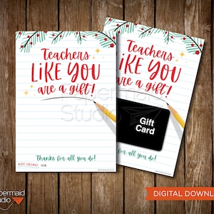Teacher Christmas Gift Card Holder Printable Virtual Learning Teacher ...