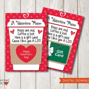 Teacher Coffee Valentine Card - Teacher Valentine Gift Card Holder ...