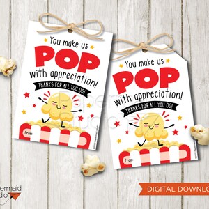 Teacher Appreciation Gift - Popcorn Teacher Appreciation Tag - Teacher ...