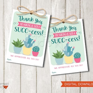 Employee Appreciation Gift Succulent Tag Printable Staff Thank You Card ...