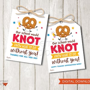 Teacher Appreciation Gift Pretzel Gift Tag Printable Staff Thank You ...