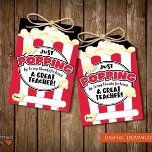 Teacher Appreciation Gift - Popcorn Teacher Appreciation Tag - Teacher ...